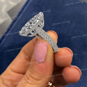 7 CT Solitaire Marquise Engagement Ring Hidden Halo Milgrain Ring Large ...