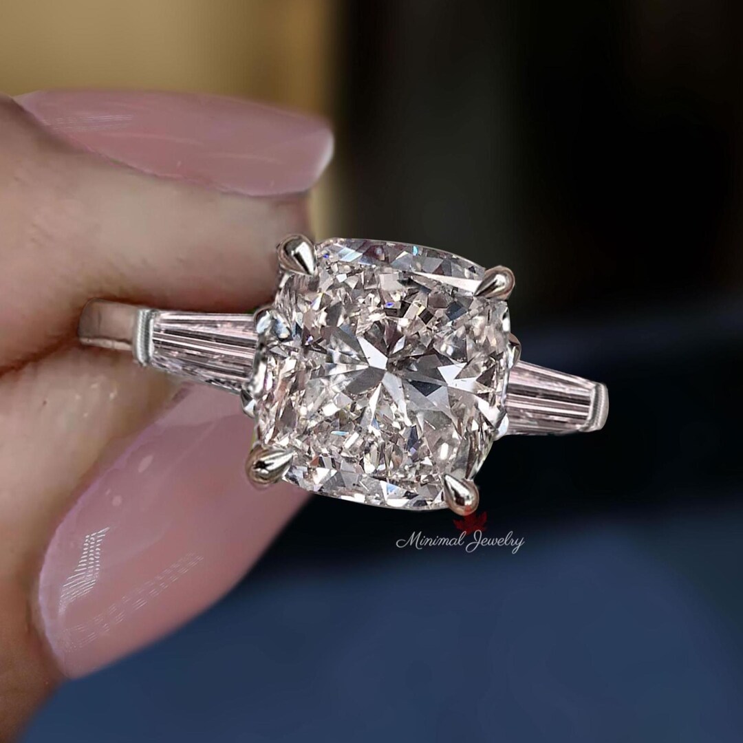 Lab Grown Diamond Engagement Ring 3CT Cushion Cut Three Stone Lab ...
