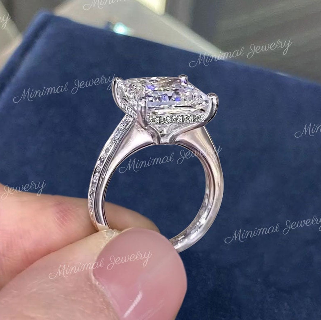 4 CT Princess Cut Moissanite Engagement Ring, Hidden Halo, White Gold ...