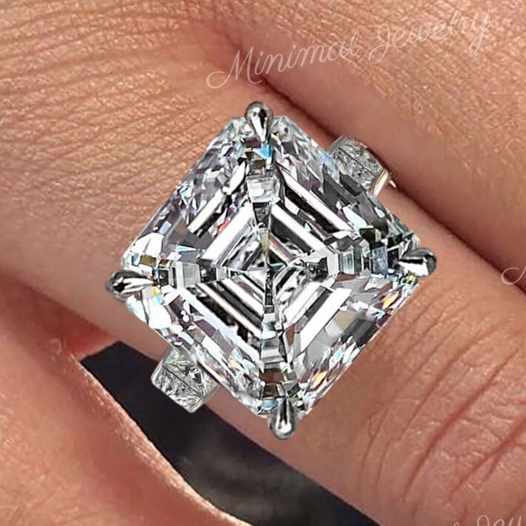 9 CT Large Asscher Cut Engagement Ring,celebrity Style Wide Band,square ...