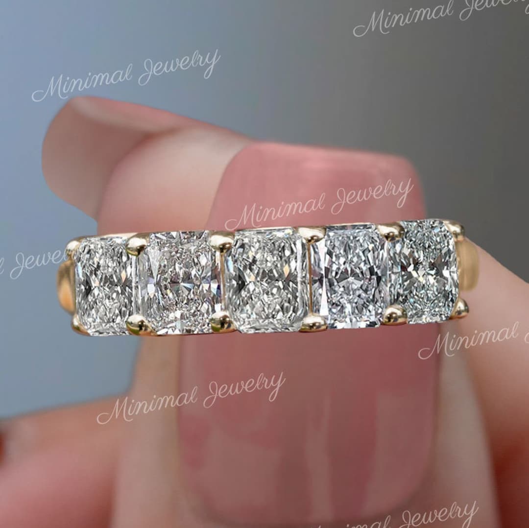 Radiant Cut Five Stone Ring,5 Moissanite Wedding Band,unique Half ...
