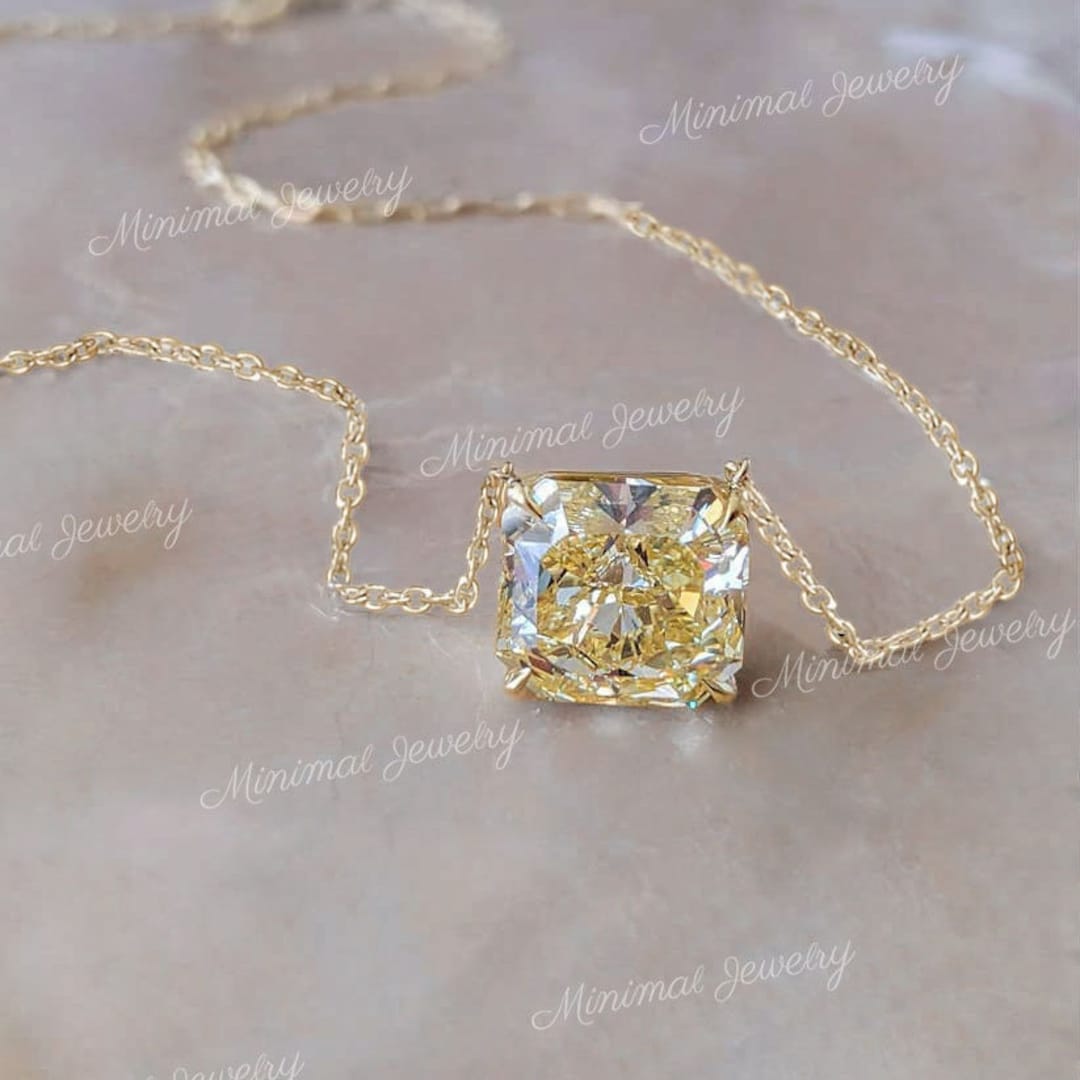 Canary Yellow Moissanite Pendant Necklace, 14k Gold Chain, Radiant Cut ...