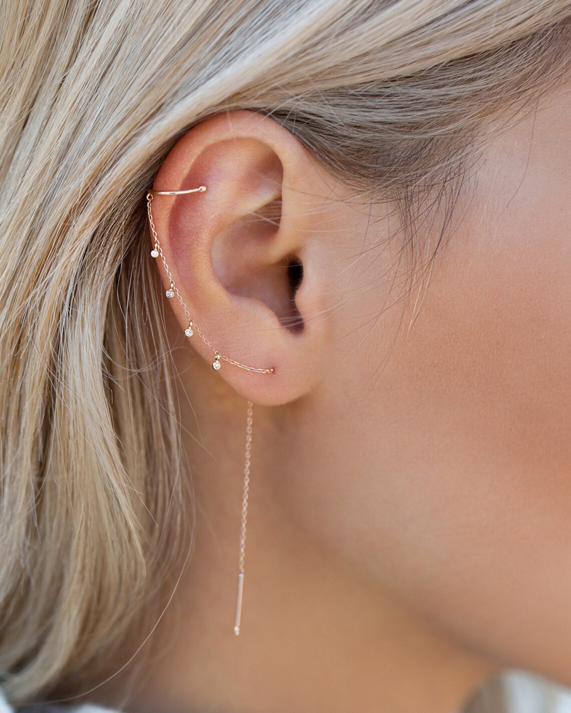 Threader Earringshelix Chain Earringgold&silver Threader - Etsy