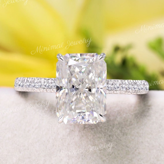 3 CT Radiant Cut Engagement Ringhidden Halosolitaire Radiant - Etsy