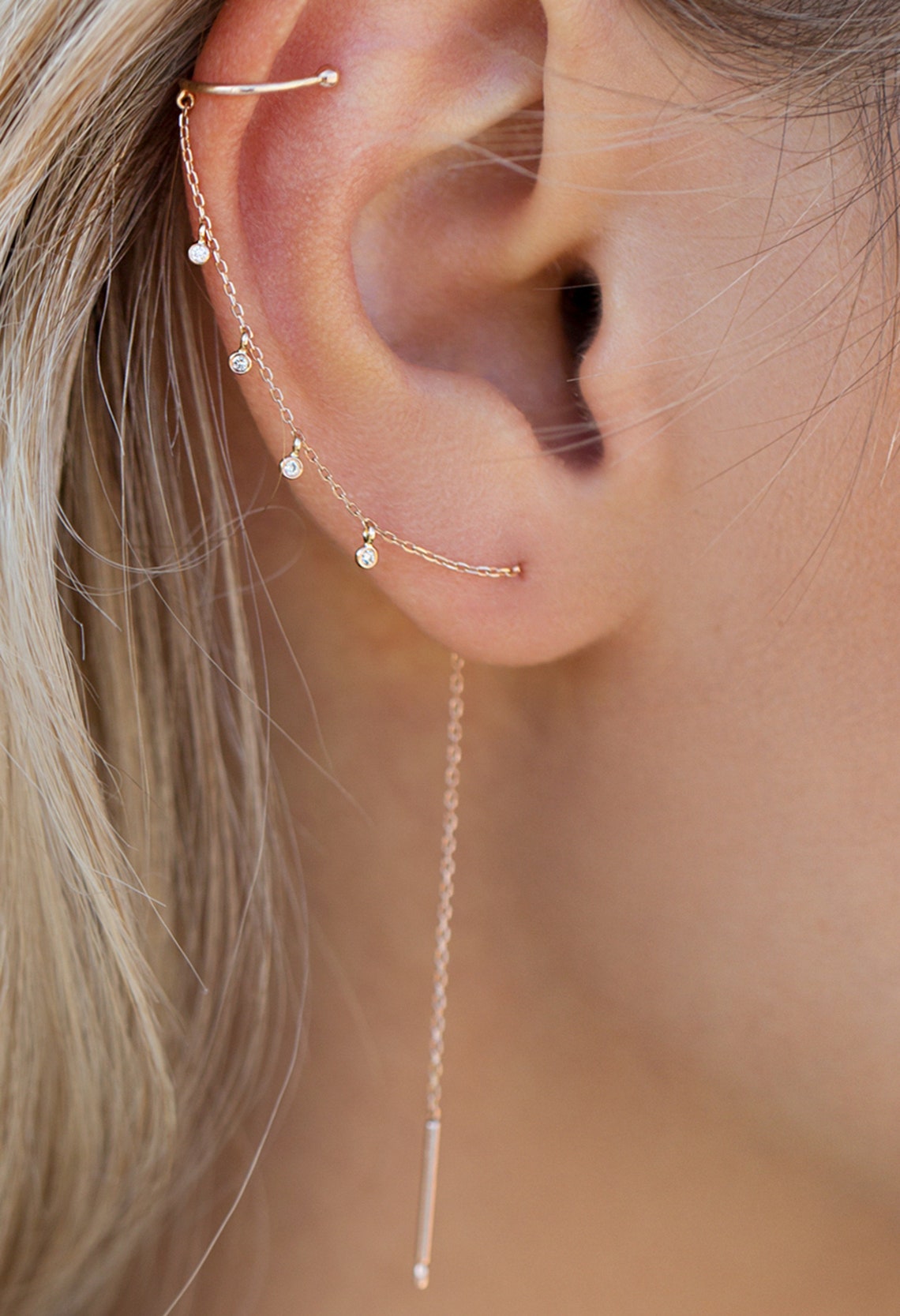 Threader Earringshelix Chain Earringgold&silver Threader - Etsy