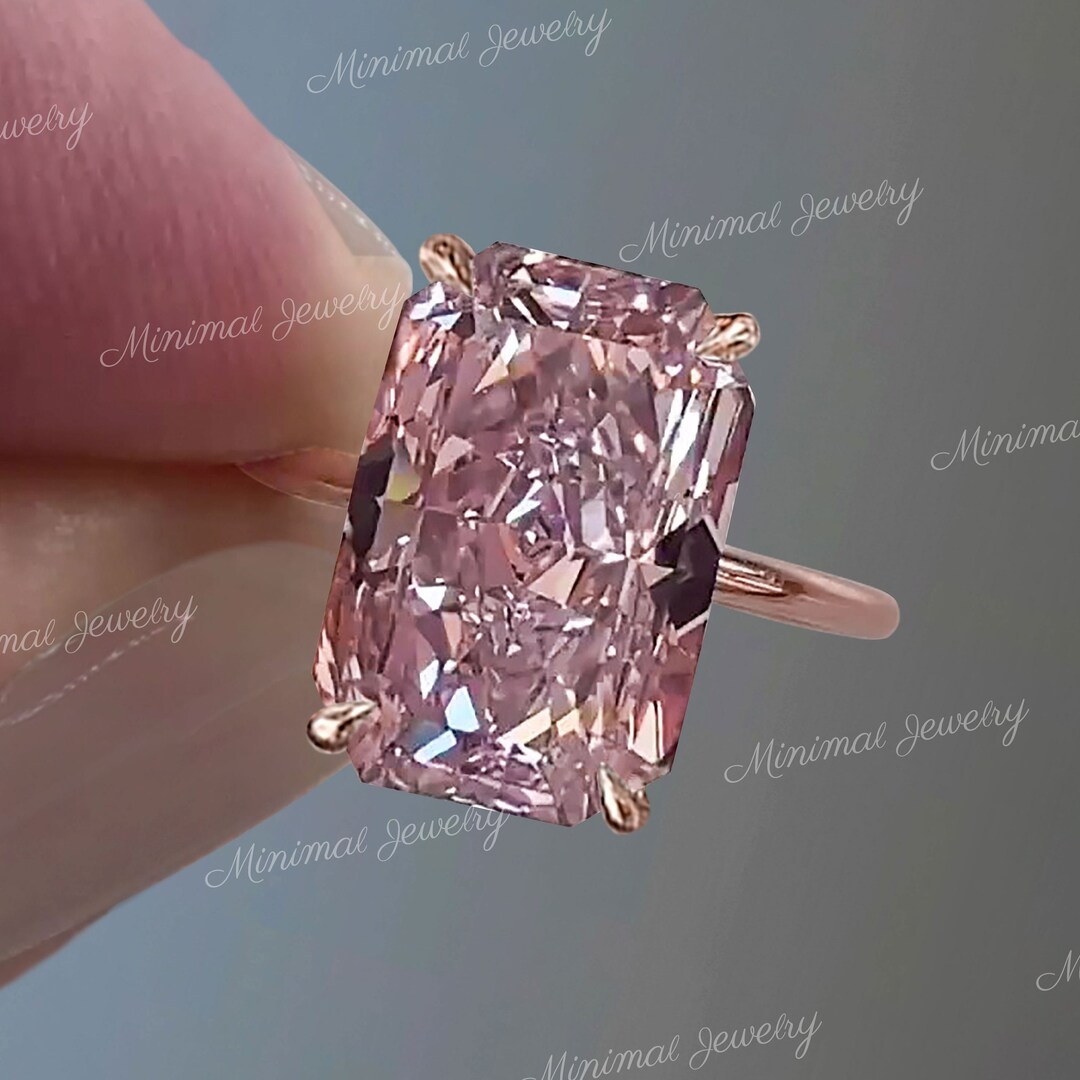 10 CT Radiant Morganite Engagement Ring Rose Gold Morganite Ring Pink ...