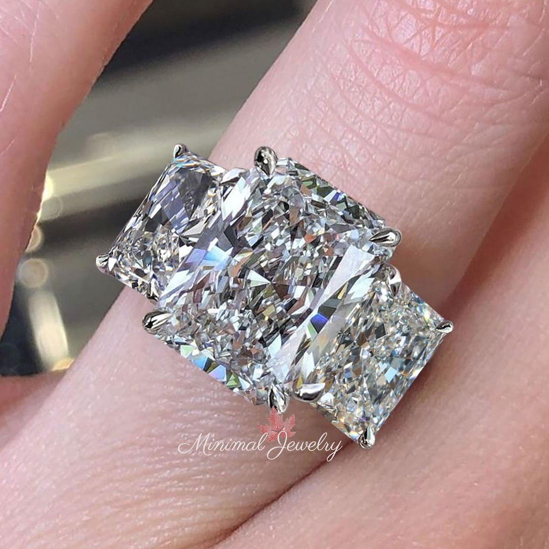 Three Stone Radiant Cut Engagement Ring 8.8CT Large Radiant Moissanite ...