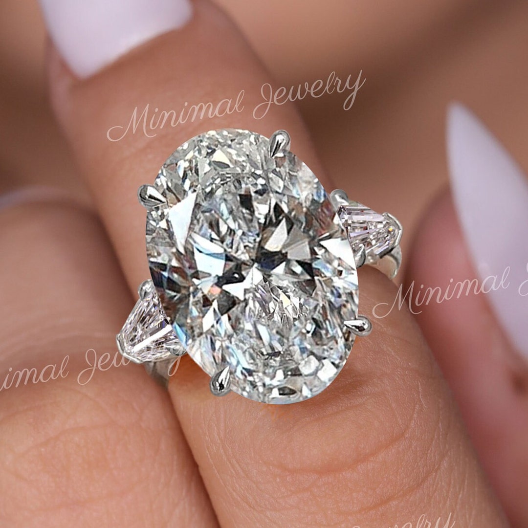 10 CT Oval Moissanite Engagement Ring Three Stone Ring Celebrity Style ...