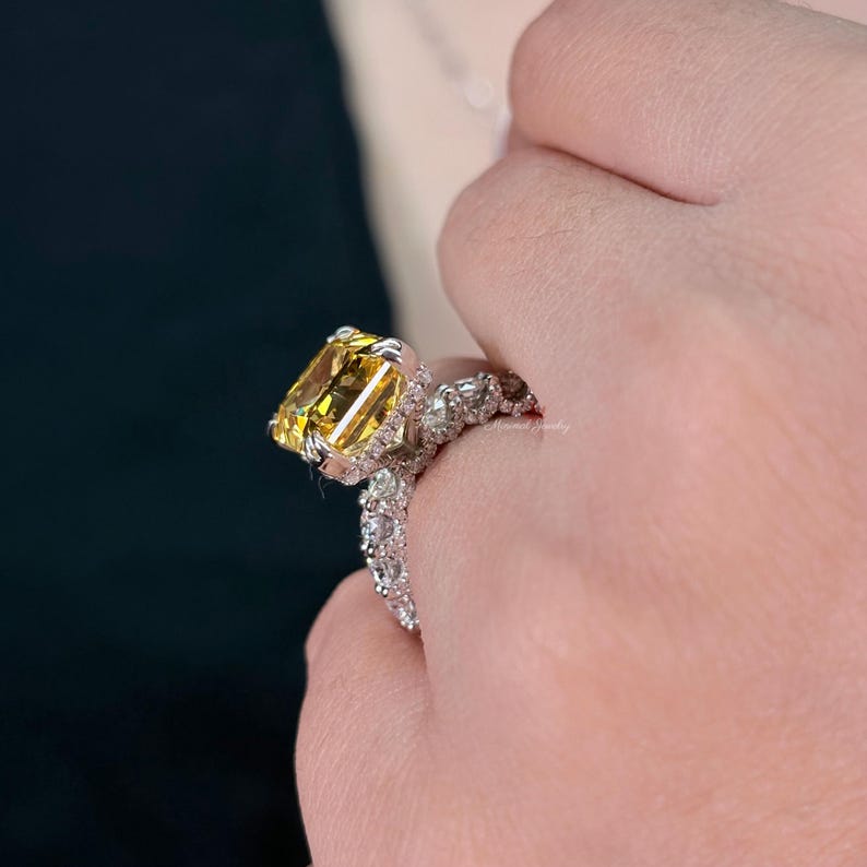 Canary Yellow Diamond Ring 10CT Radiant Cut Fancy Yellow Diamond ...