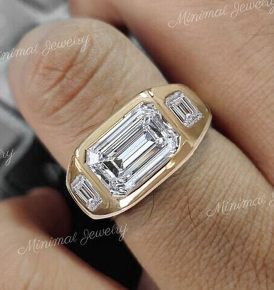 Moissanite Mens Wedding Band Mens Moissanite Ring 4.6 CT Emerald Cut ...