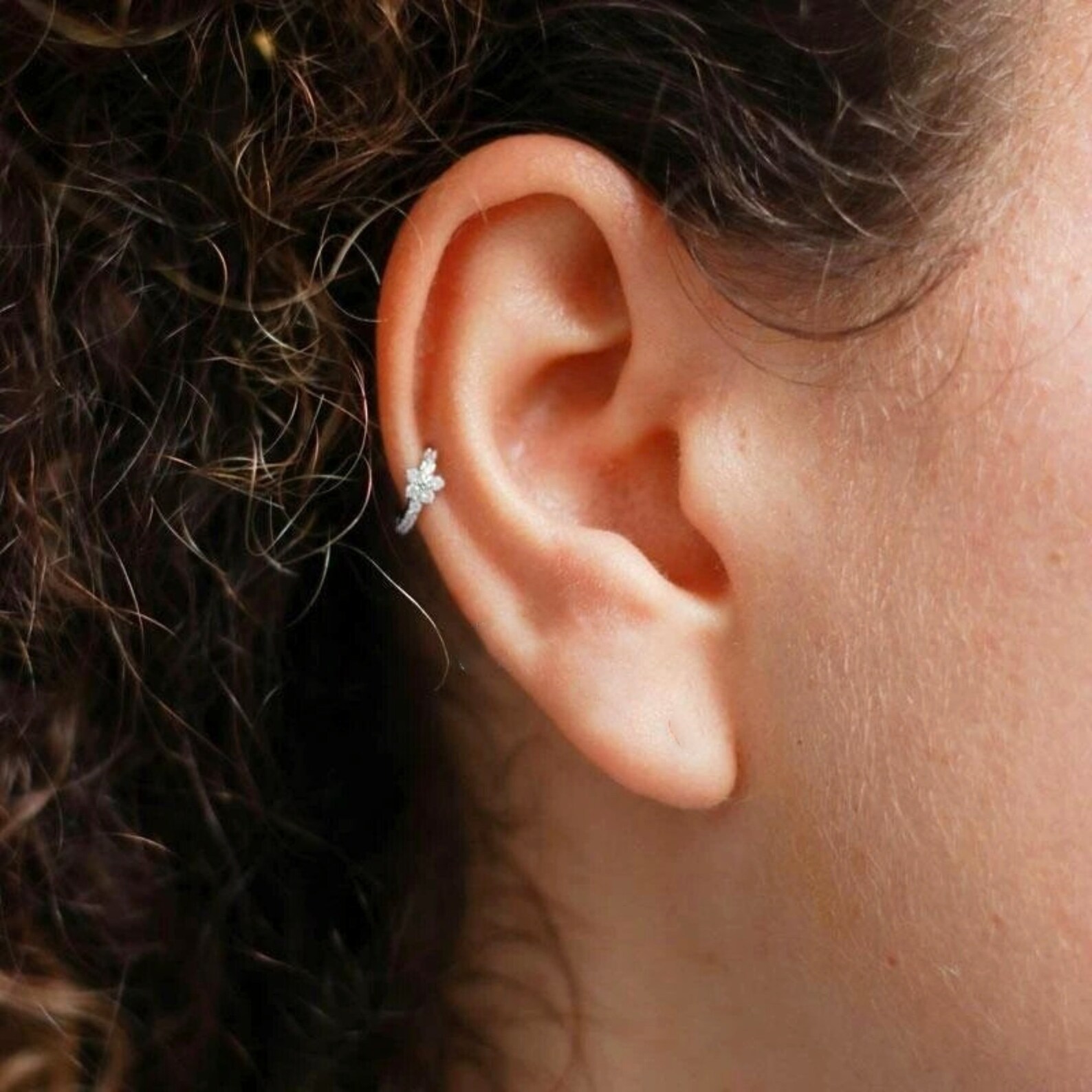 Cartilage Hoophuggie Hoop Earringsflowerdiamond Huggie | Etsy