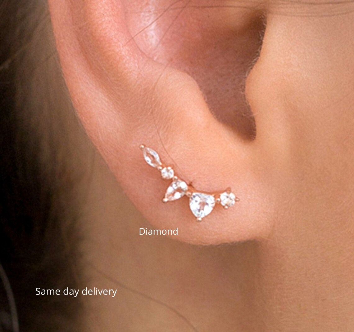 Diamond Stud Earrings14k Solid Gold Stud Earringsdiamond | Etsy