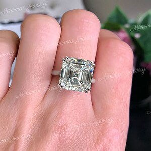 9 Carat Moissanite Asscher Cut Engagement Ring Hidden Halo Large Moissanite Solitaire Asscher ...