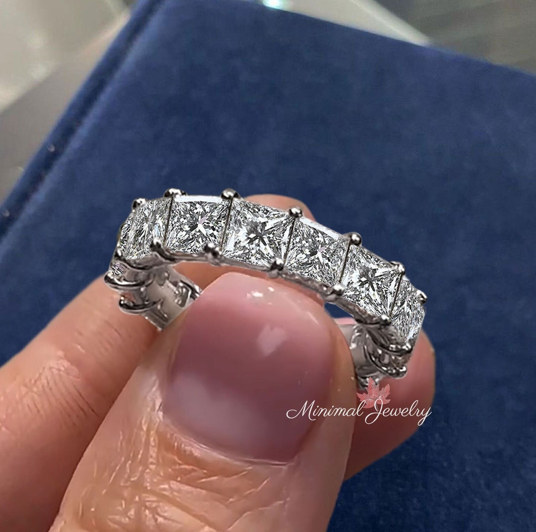 6.02 TCW Princess Cut Wedding Band Full Eternity Band 4mm Moissanite ...