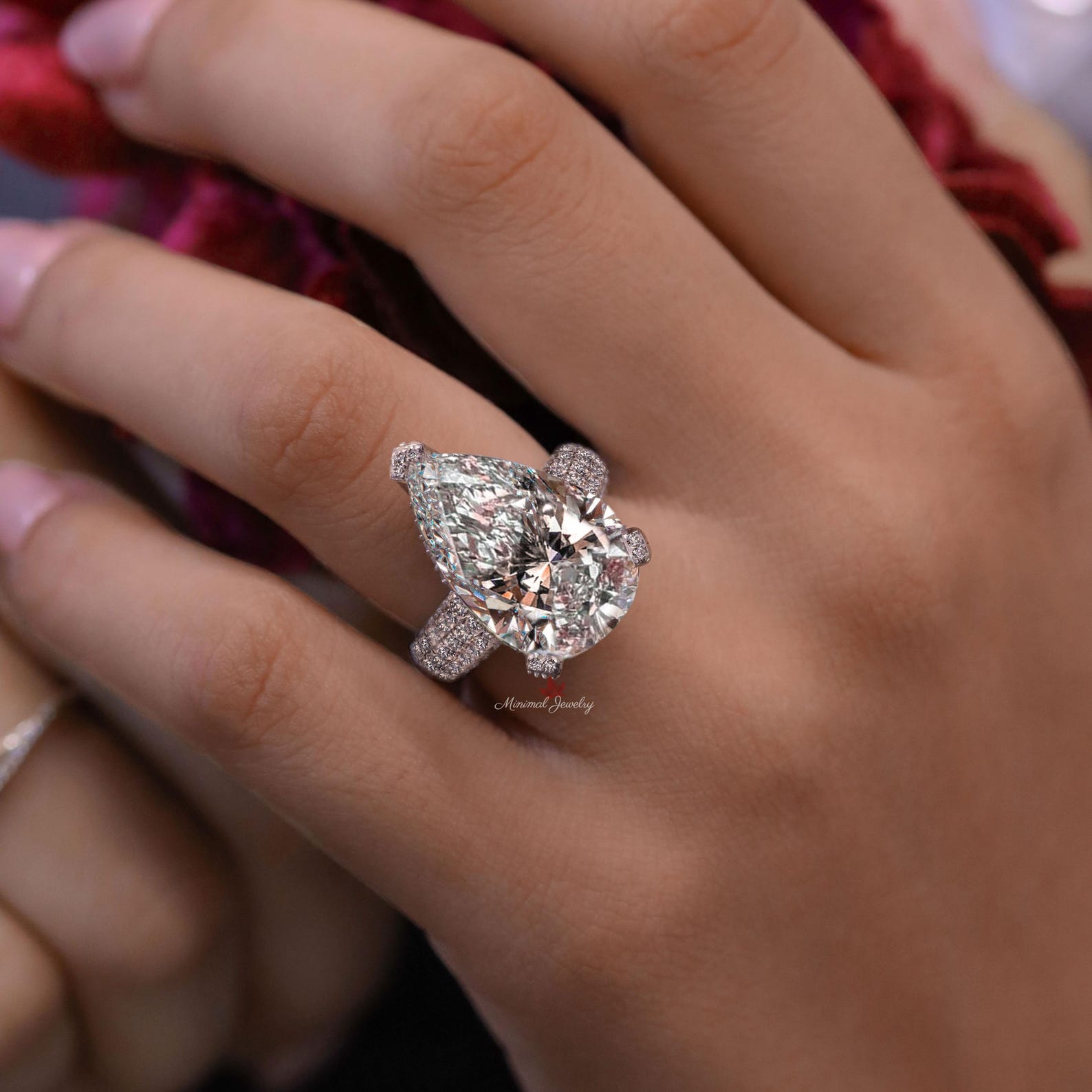 10.5CT Pear Moissanite Engagement Ring Solitaire Pear Shaped Bridal ...
