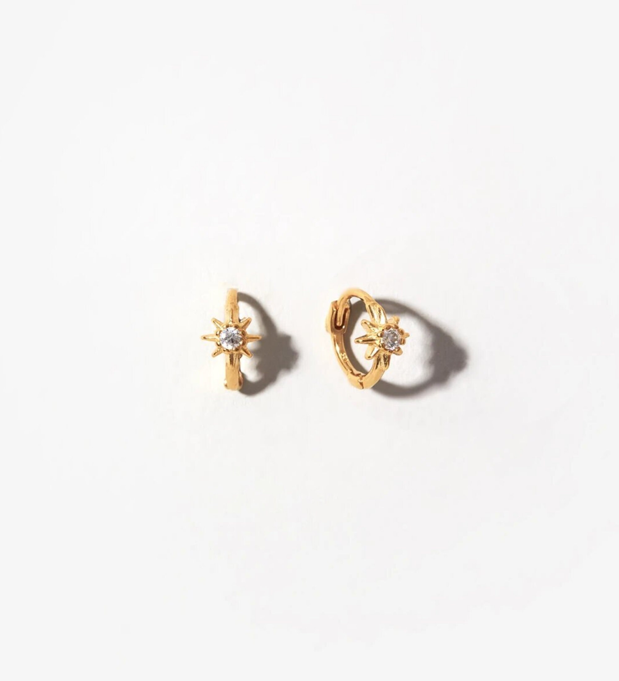 14k Solid Gold Star Hoop Earringsstarburst Earringsgold - Etsy
