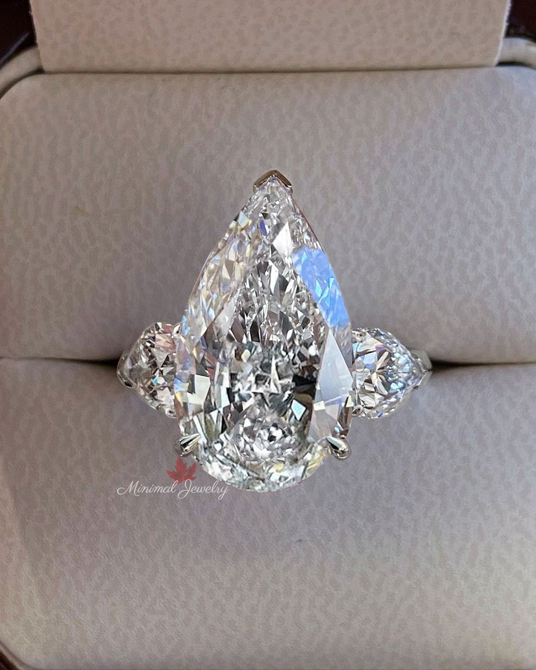 9 CT Large Pear Shaped Engagement Ring Three Stone Pear Moissanite Ring ...