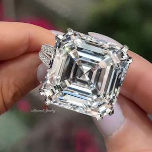 Asscher Cut Moissanite Engagement Ring 9CT Soliatre Split Shank Asscher ...