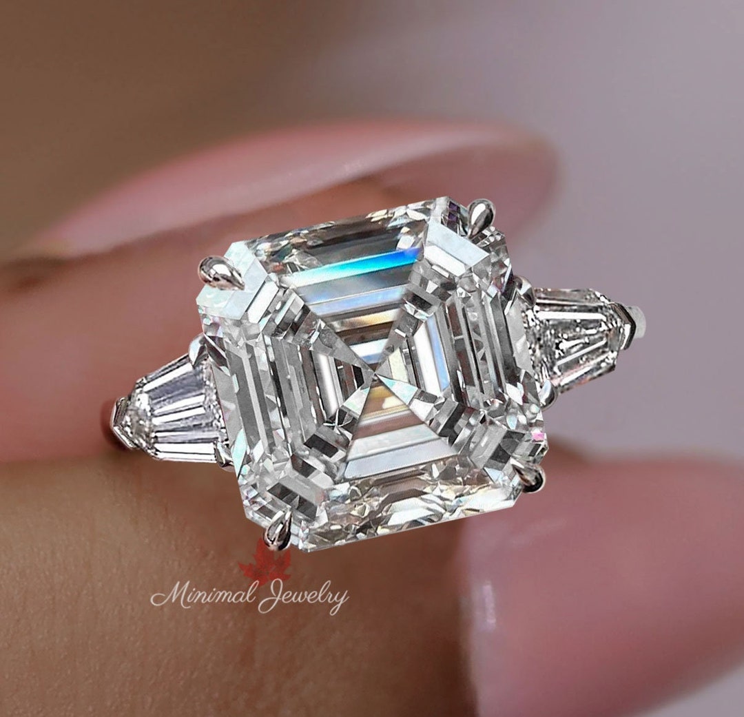 5.5 CT Asscher Cut Moissanite Ring Large Three Stone Asscher Cut ...
