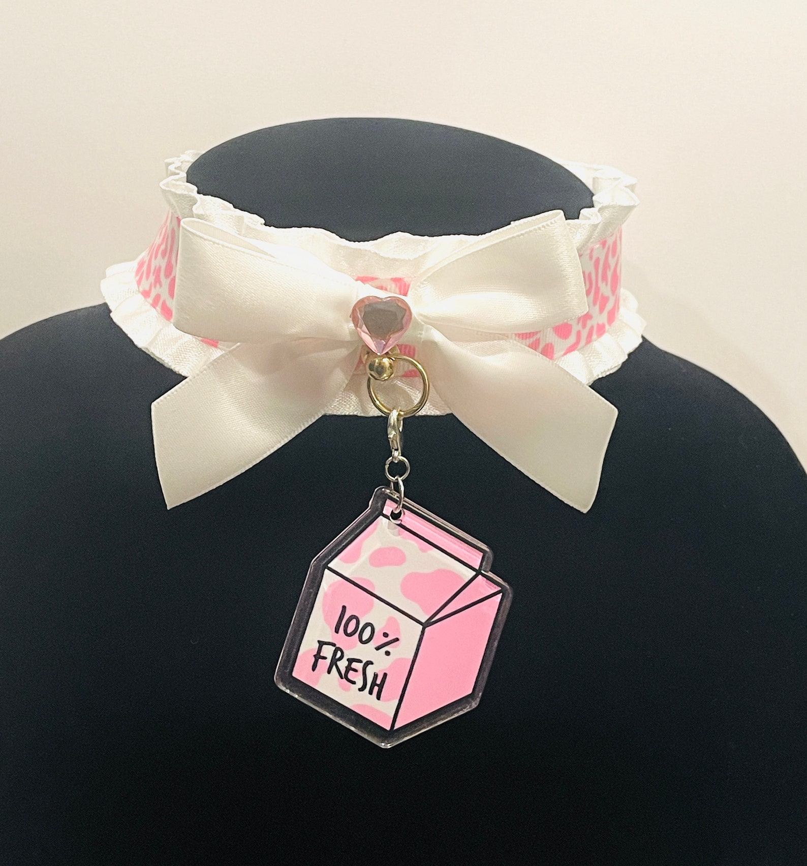 Strawberry Milk Cow Print Choker Necklace Cow Print Ribbon - Etsy