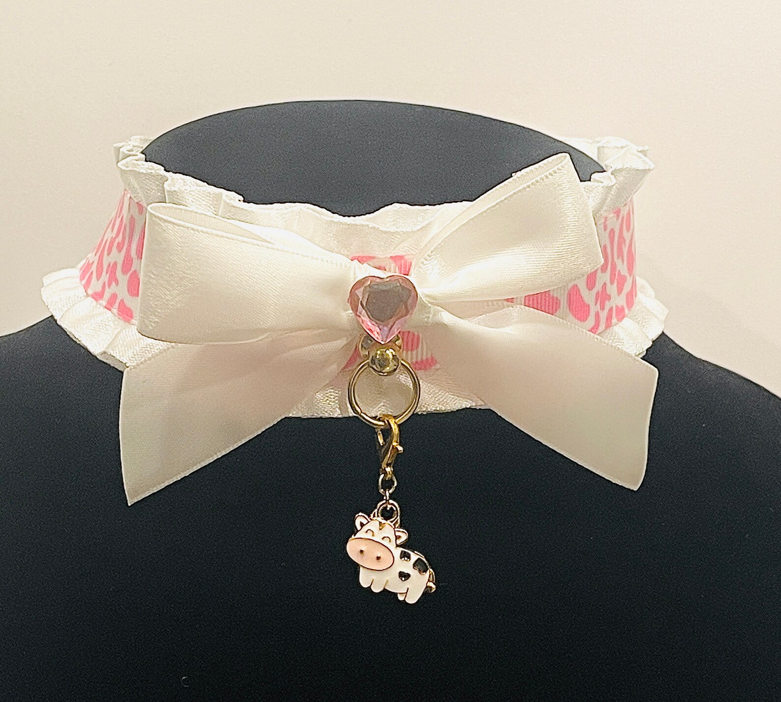 Strawberry Milk Cow Print Choker Necklace Cow Print Ribbon - Etsy