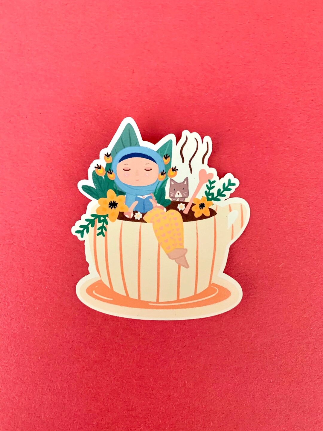 Cute Hijabi Girl in Coffee Cup Muslim Stationary Muslim Sticker Hijabi ...