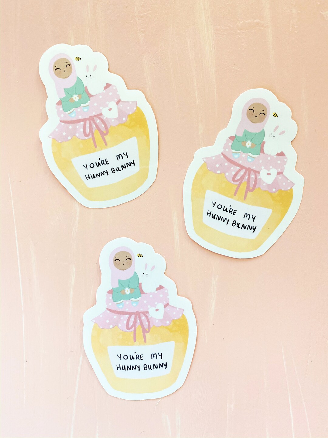 Sticker Hunny Bunny Sticker, Glossy Sticker, Cute Hijabi Sticker, Honey ...