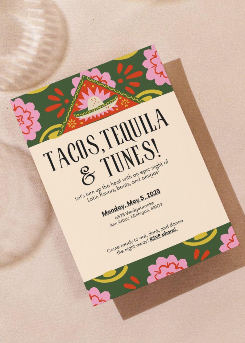 TACOS, TEQUILA & TUNES Party Invitation - Fiesta Invitation, Fun Latin ...