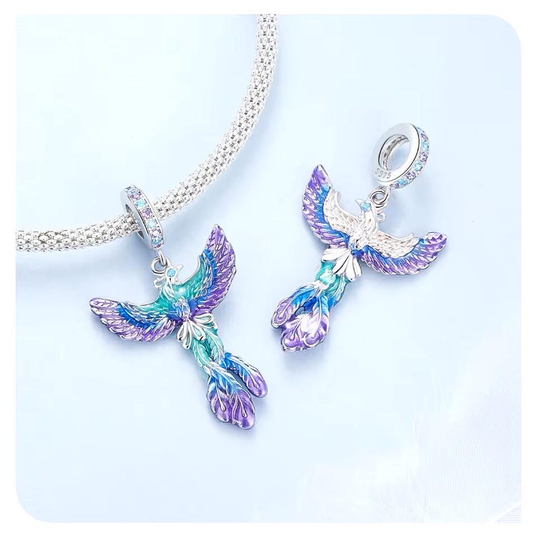 Ancient Phoenix Charm, Elegant Phoenix Charm, Sterling Silver S925 ...