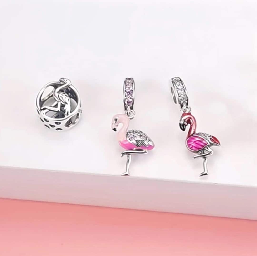 Flamingo Charm Serie, Pink Sparkling Flamingo Charms, 100% Real ...