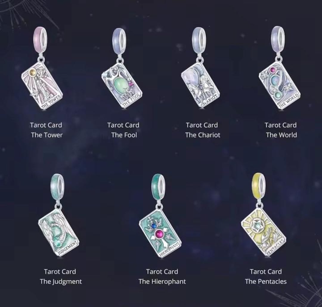 Sterling Silver Tarot Card Charms - Tower Fool Chariot World Judgment ...