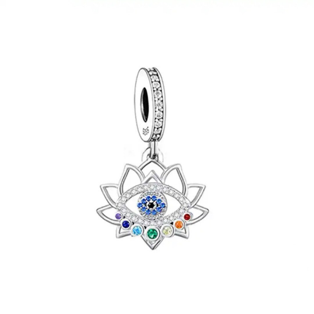 7 Chakra Yoga Charm, Lotus Flower Third Eye Charm, 100% Real Sterling ...