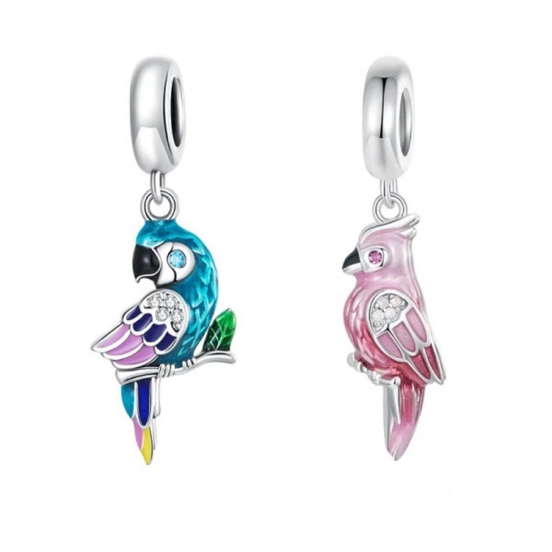 Bird Parrot Charm Serie, Colorful Blue Pink Parrot Charms, 100% Real ...