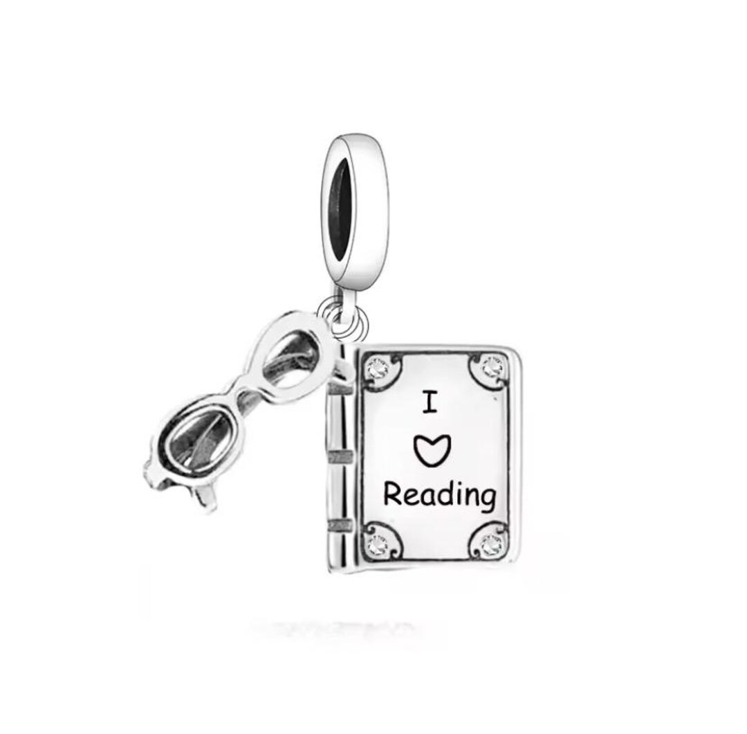 I Love Reading Charm, Book Glasses Reading Hobby Charm, 100% Real ...