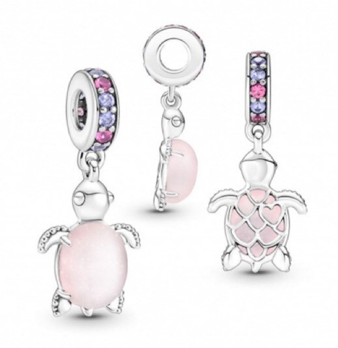 Murano Glass Pink Sea Turtle Sterling Silver S925 CZ Charm - Etsy