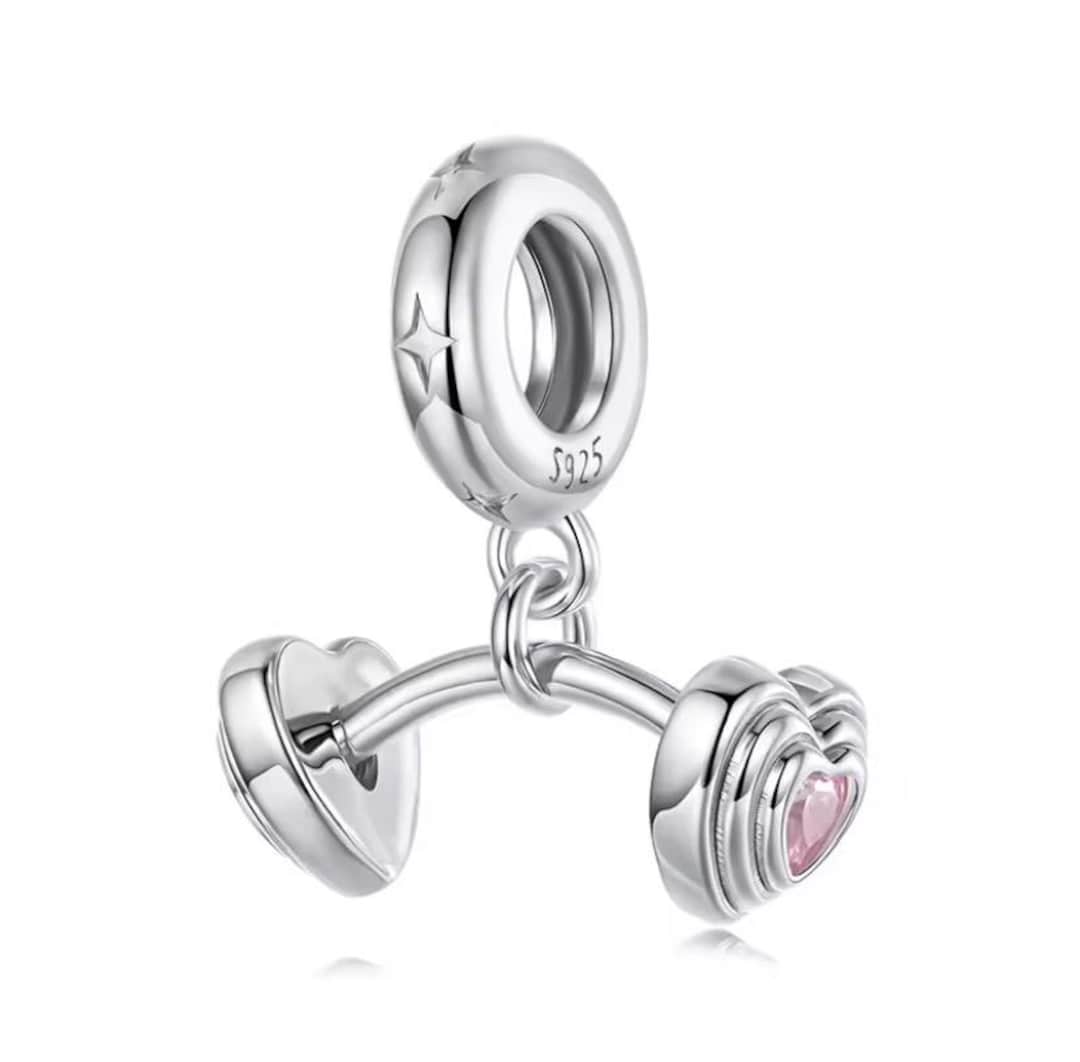 Sterling Silver Fitness Exercise Heart Barbell Charm, Gym Weight ...
