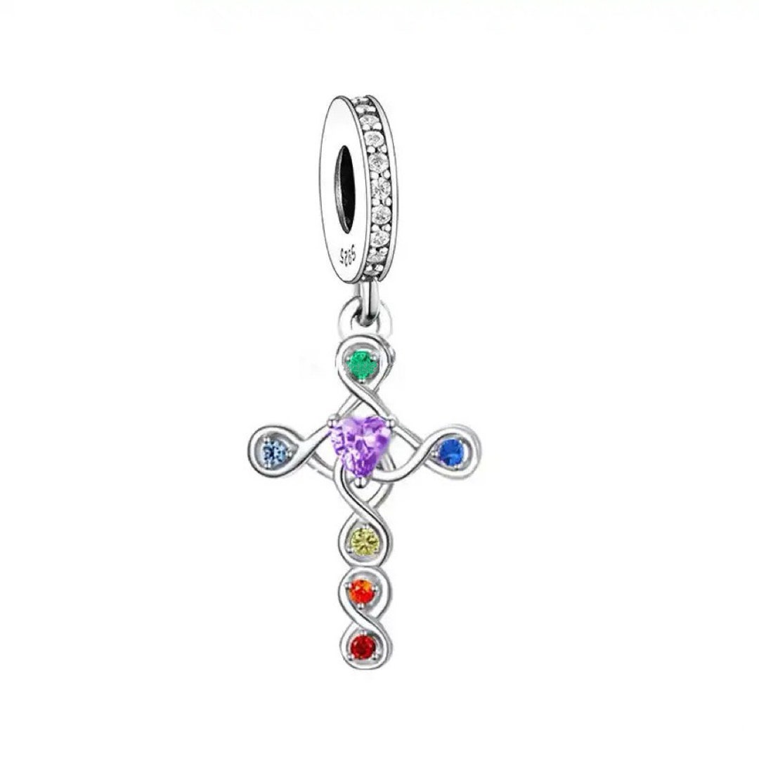 7 Chakra Yoga Charm, Seven Chakra Cross Charm, 100% Real Sterling ...