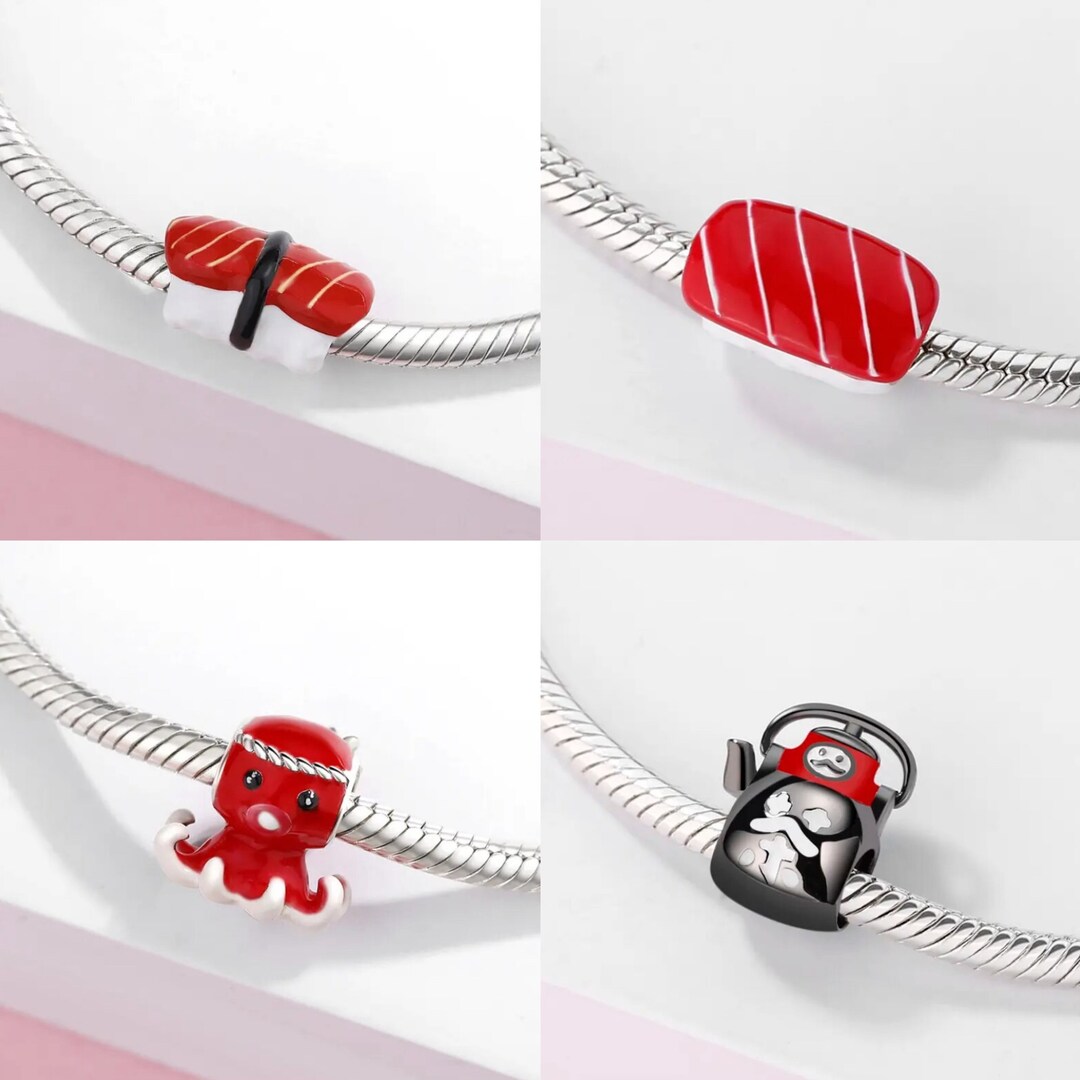 Japan Food Culture Charm, Sushi Takoyaki Tea Charm, 100% Real Sterling ...