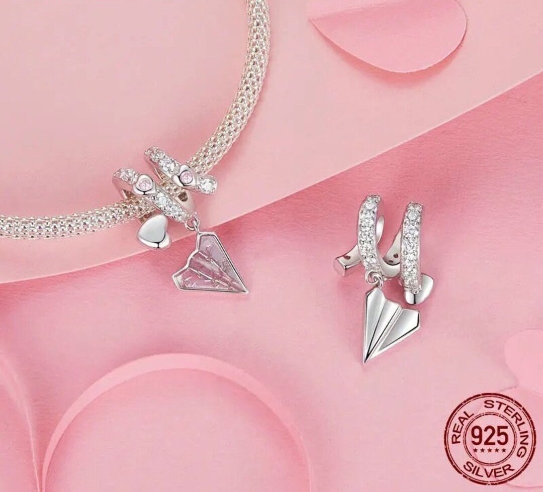 Paper Plane Charm, Pink Heart Paper Airplane Charm, 100% Real Sterling ...