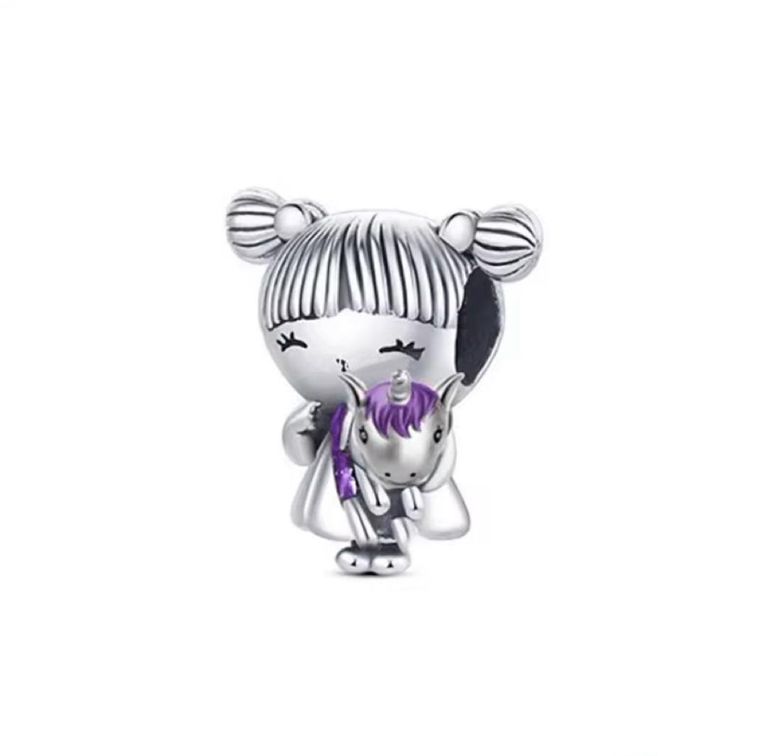 Lovely Little Girl Hugging Toy Unicorn Charm, Cute Girl Charm, 100% ...