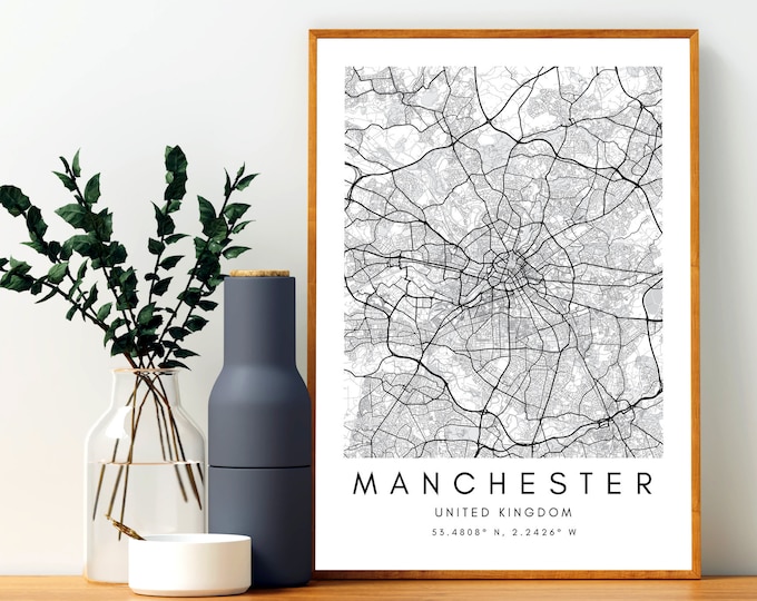 Manchester Map / Manchester Print / Manchester Art / Manchester Gift ...