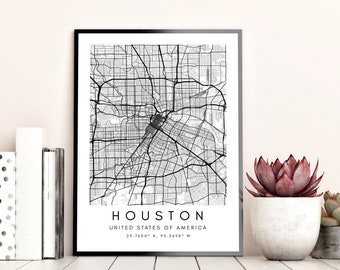 Houston Vintage Map Poster Houston Old Map Grunge Houston - Etsy