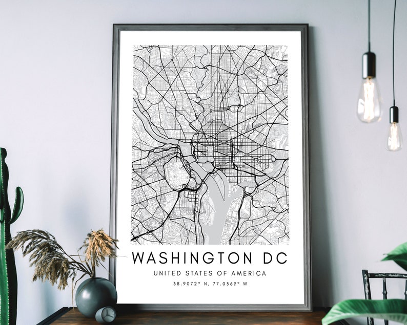 Washington DC Map Printable Wall Art Washington DC City Map | Etsy