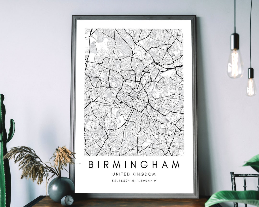 Birmingham Map Art Print - Birmingham Custom City Map Gift - Birmingham ...