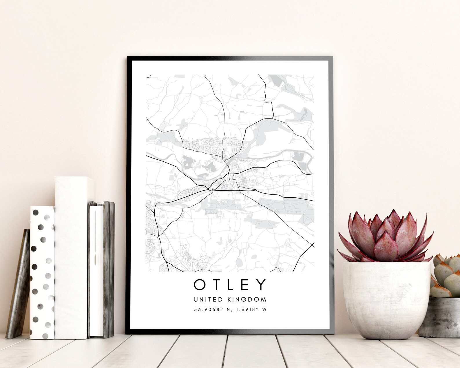 Otley Minimalist Map Wall Art Otley West Yorkshire Framed | Etsy