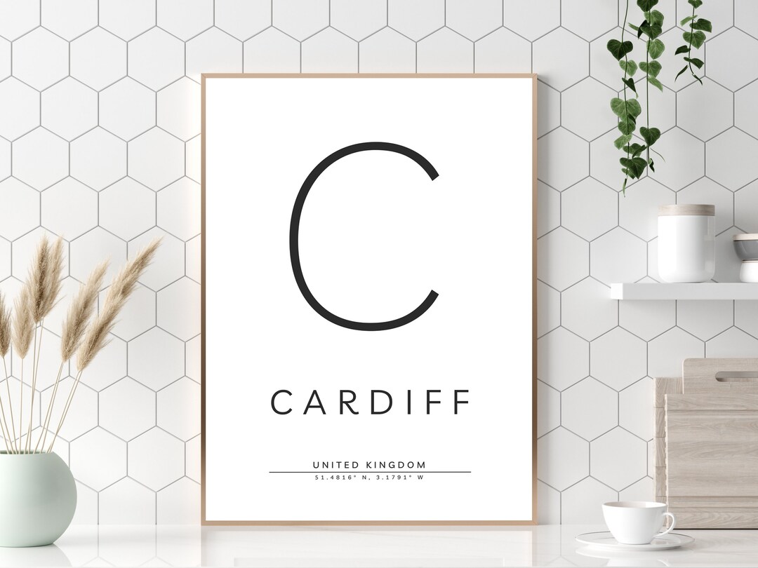 Cardiff Letter Location Poster United Kingdom City and - Etsy