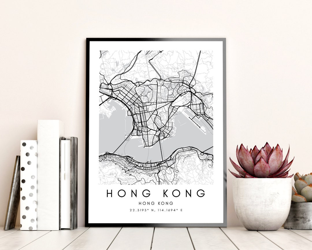 Hong Kong Map Print - Hong Kong Minimalist Map Print - Digital Map ...