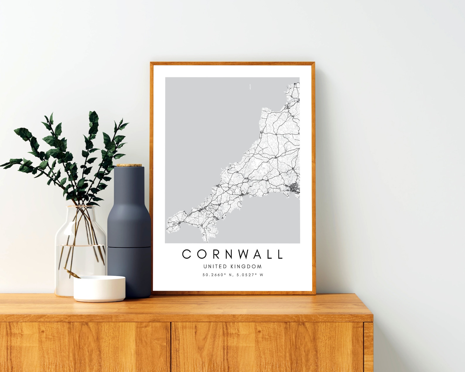 Cornwall Framed Art Gift UK Minimalist Wall Map Art United | Etsy