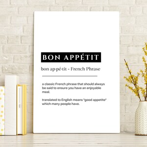 Bon Appétit Definition Print Framed Wall Art Home Decor | Etsy