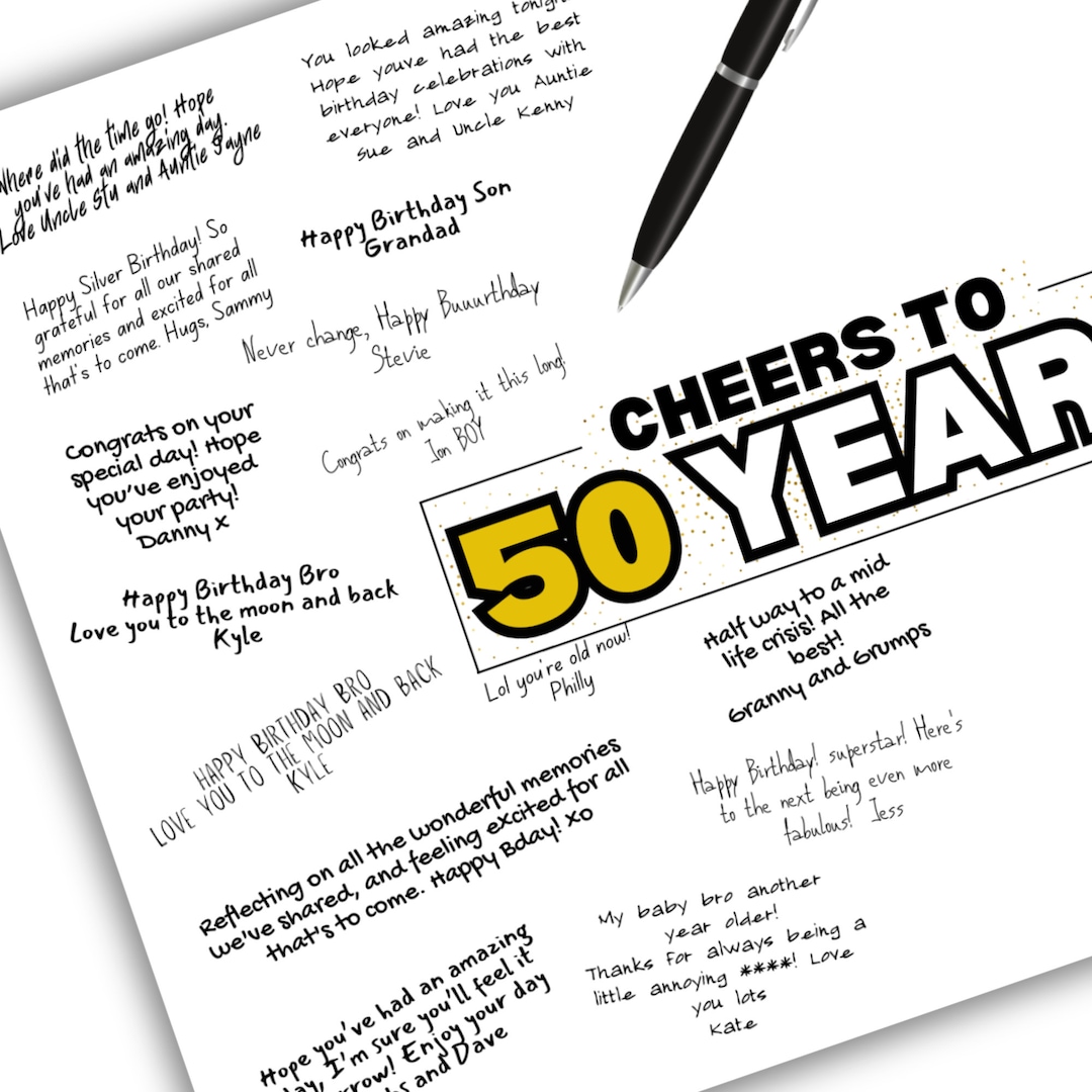 50th Birthday Signature Poster: Guest Book Keepsake (A3 Size) - Etsy UK